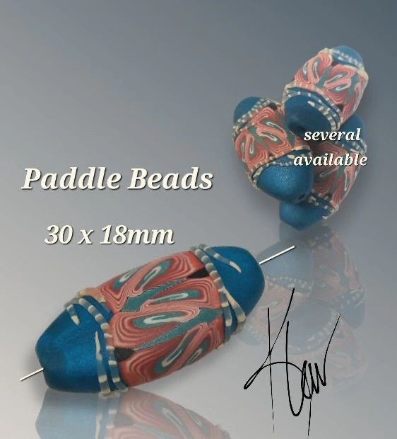 Turquoise and coral Paddle Beads ~1pc