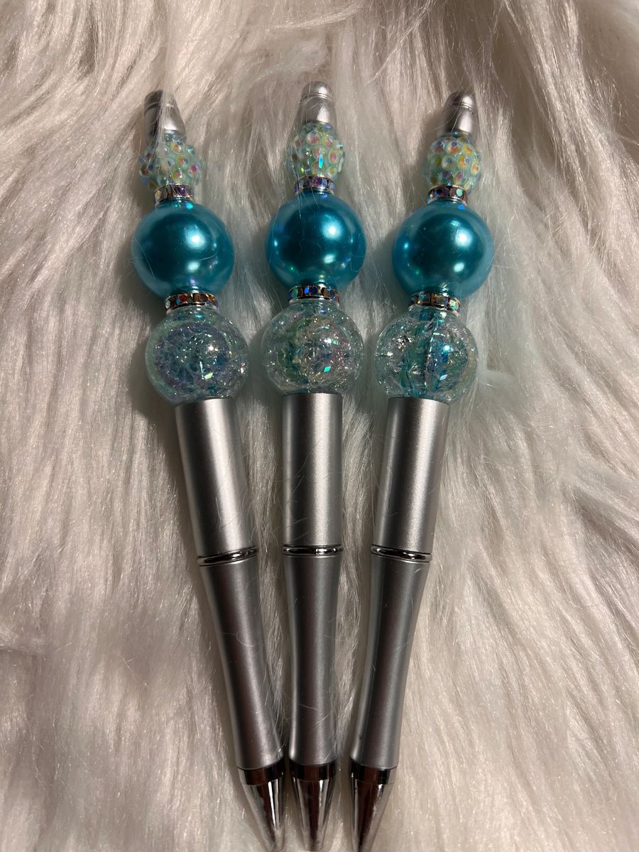Handmade Teal Silver Bead Pen