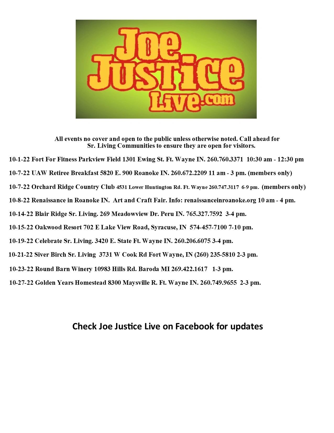 Joe Justice Live - Live Music - Fort Wayne, Indiana