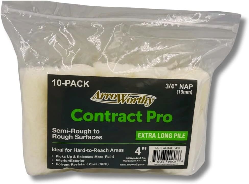 ARROWORTHY CONTRACT 4" ROLLER SLEEVES 3/4" NAP (10 PACK) EXTRA LONG PILE
