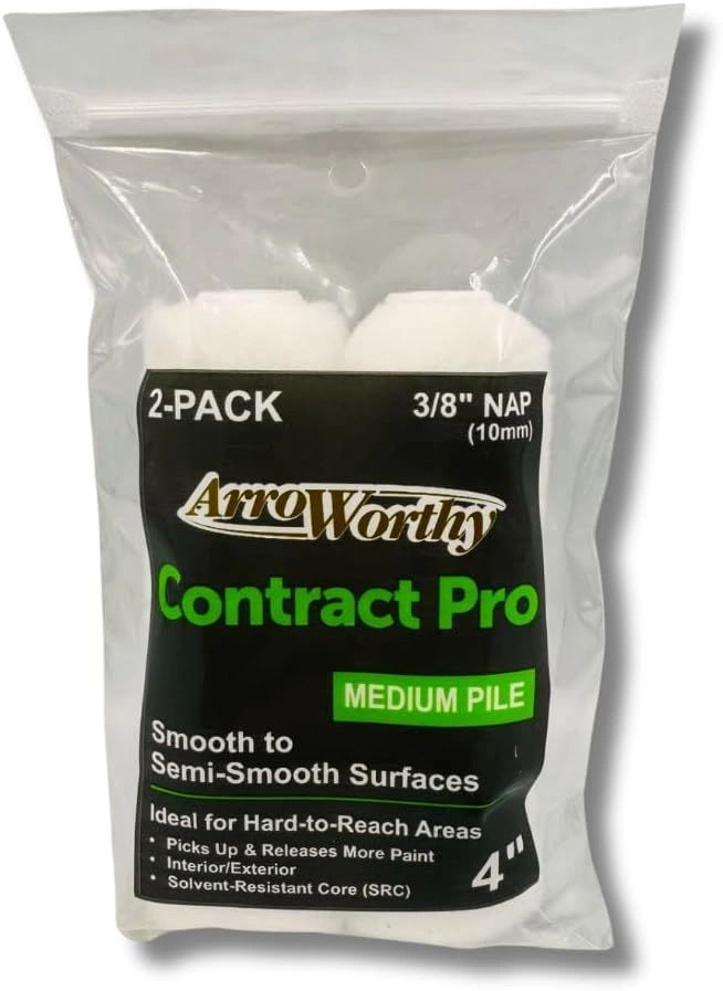 ARROWORTHY CONTRACT 4" ROLLER SLEEVES 3/8" NAP TWIN PACK MEDIUM PILE