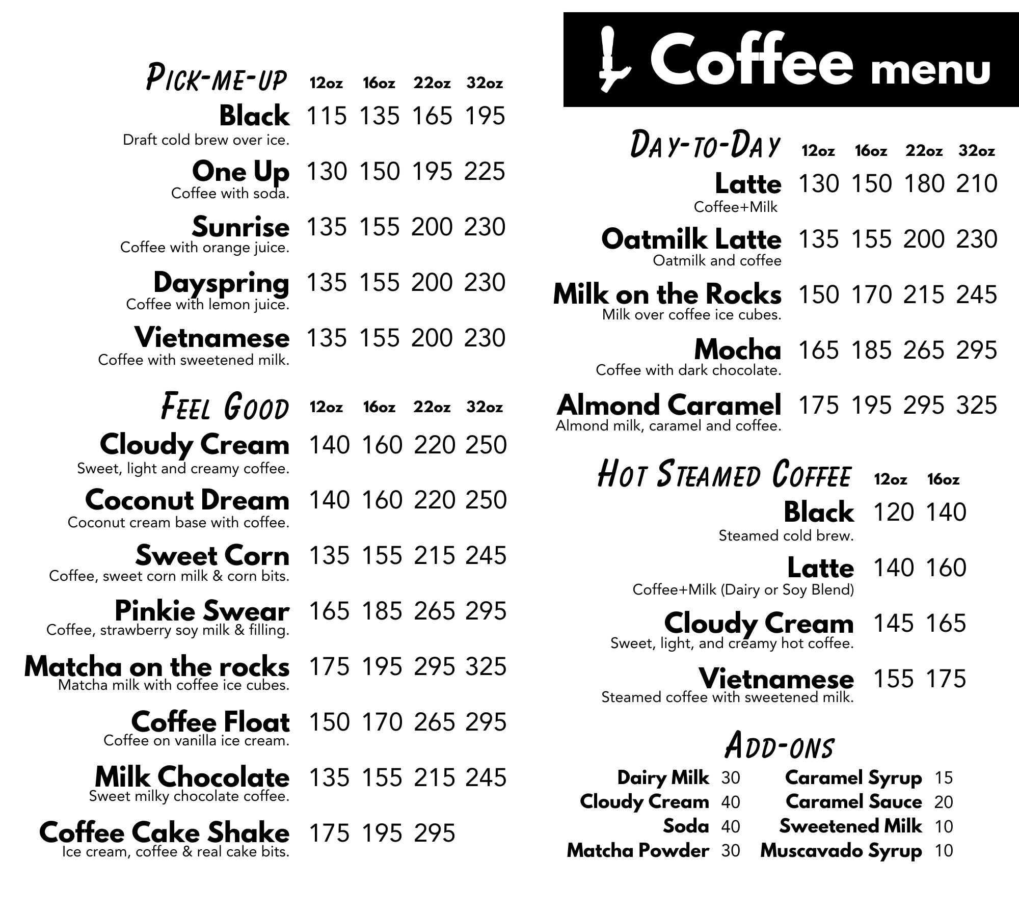 Menu | Draft Coffee by Lew's