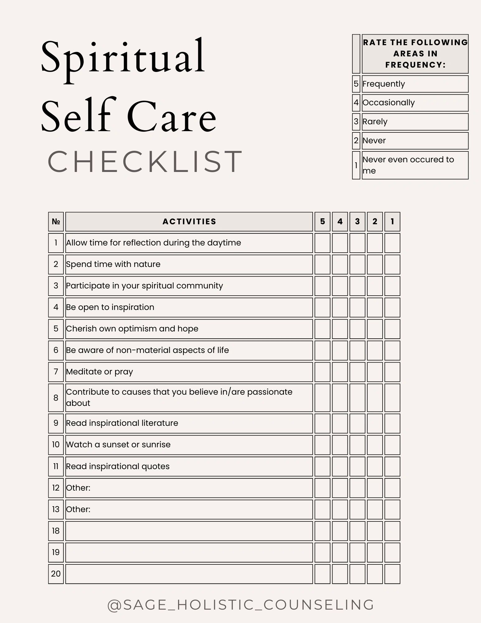 Spiritual Self Care Checklist