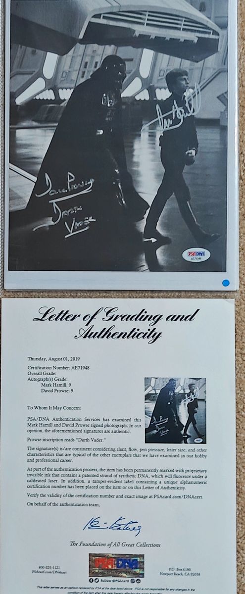 Mark Hamill & David Prowse Signed Star Wars Darth Vader and Luke ...