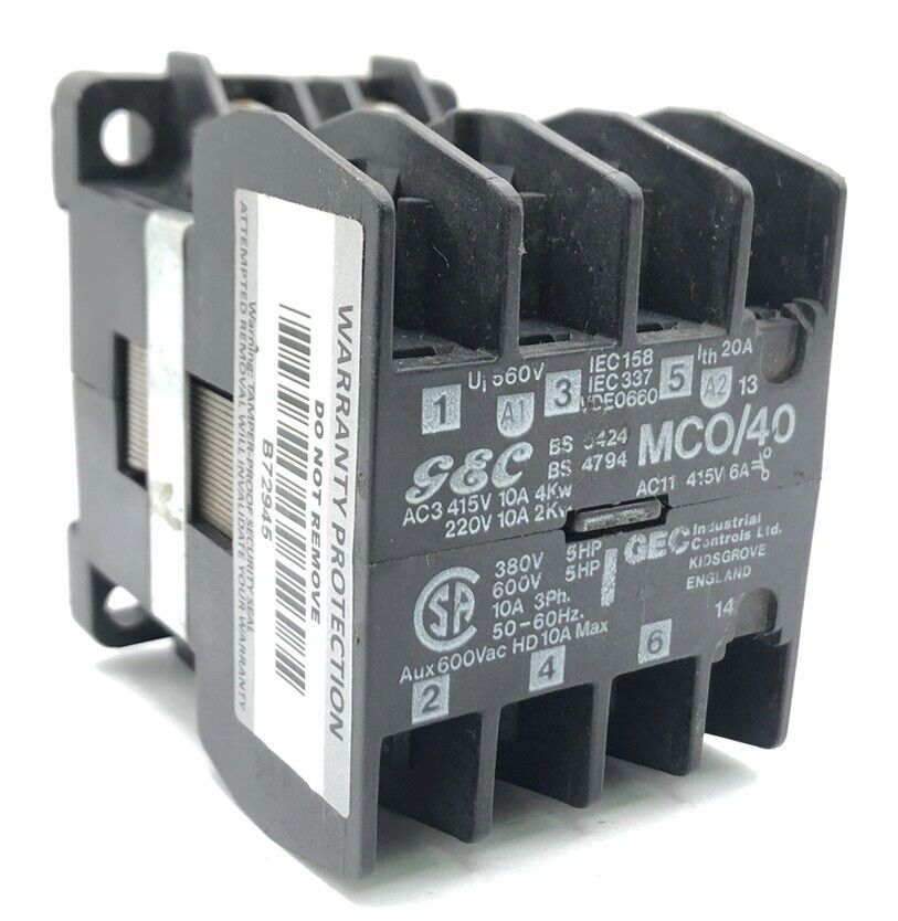 GEC MCO/40 Contactor 4kW 415v Coil: 380/415v 50Hz 430/470v 60Hz FF74234 ...