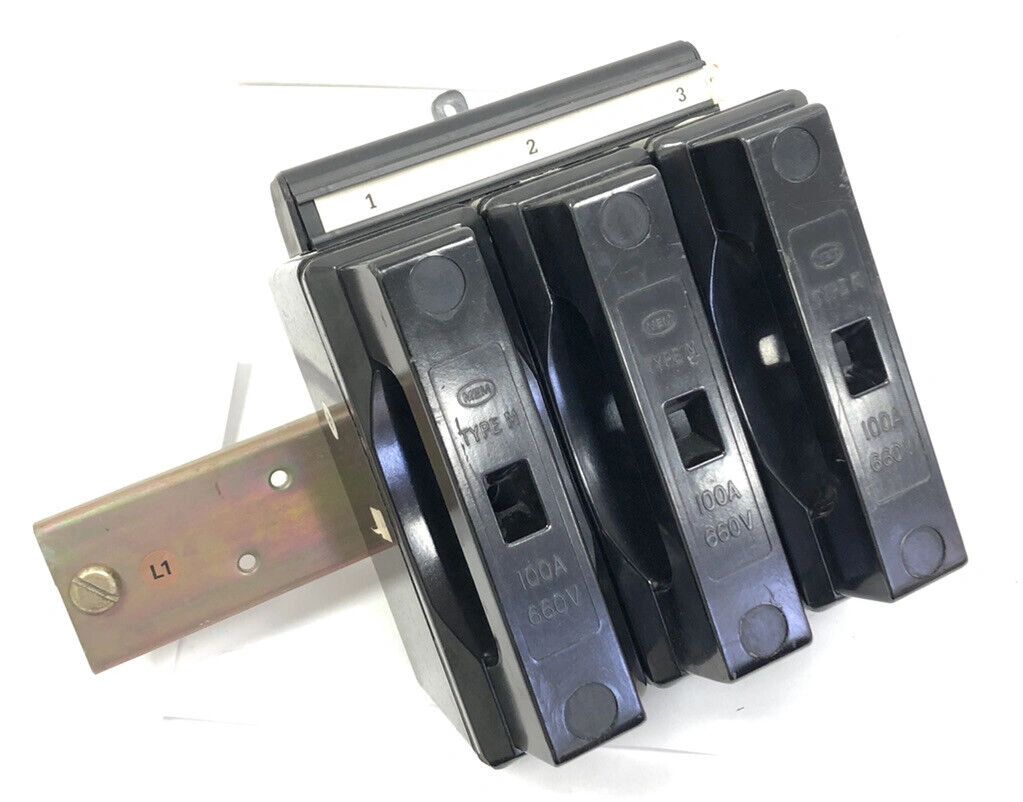 3-Way MEM TYPE M 100Amp Industrial HRC Fuse Carrier x3 & Base Busbar ...