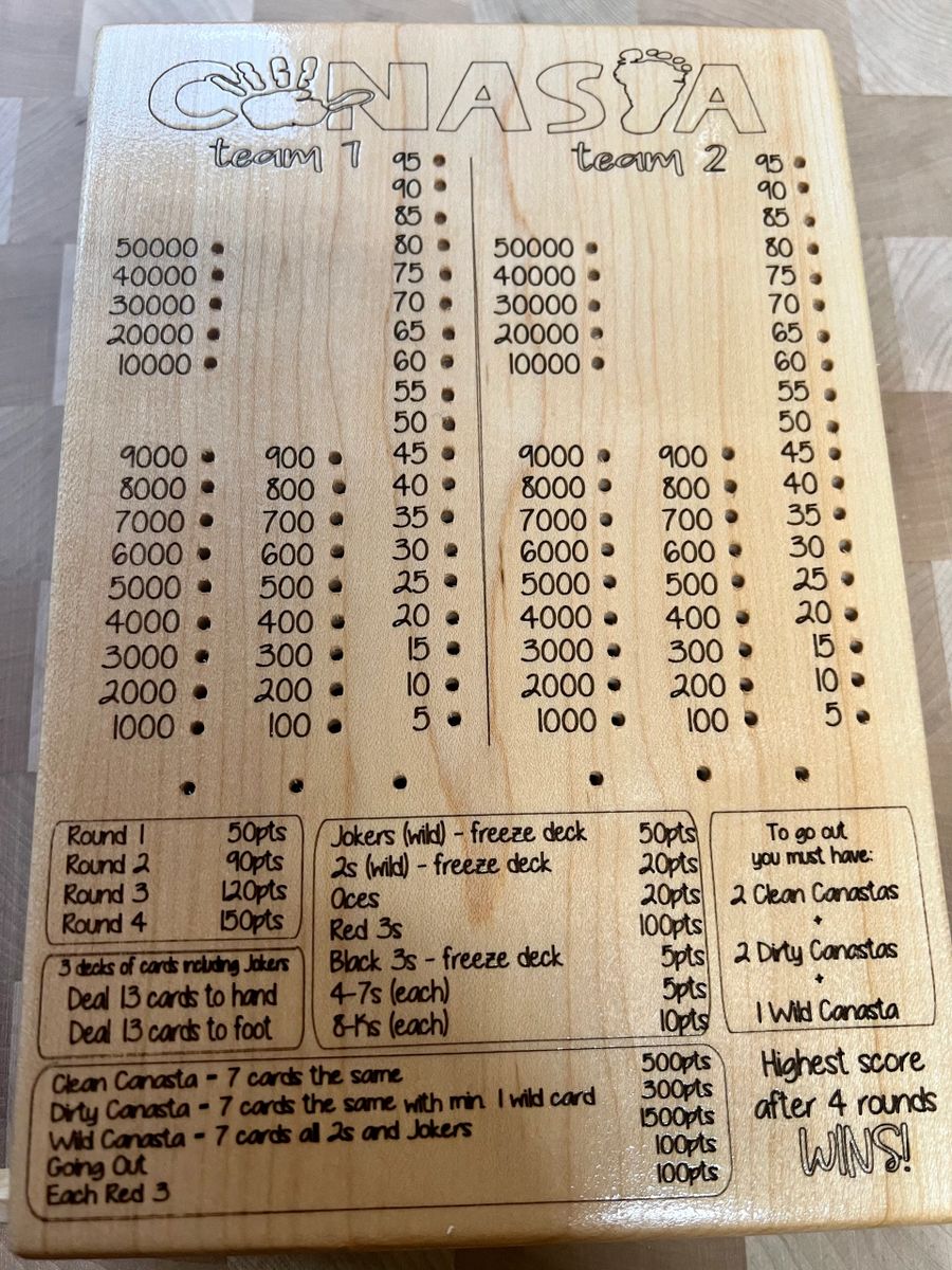 Canasta hardwood game board