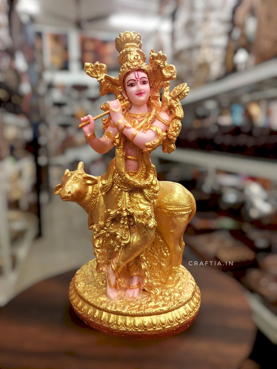 Vishu Krishna Idol With Cow Model 2 | Krishna Idols & Statues