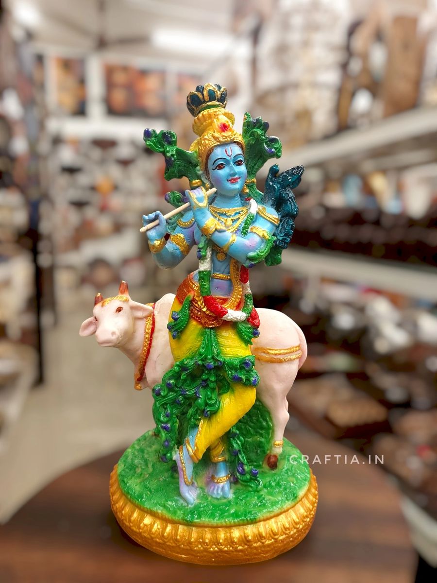 Vishu Krishna Idol With Cow Model 1 | Krishna Idols & Statues