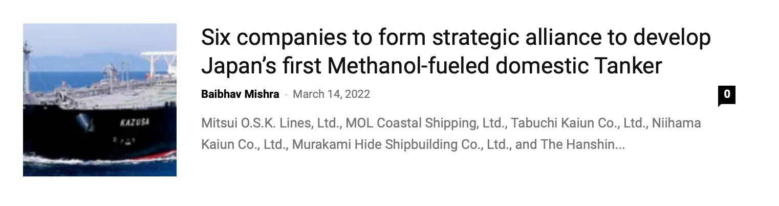 6 companies in alliance for Japan’s first Methanol-fueled Tanker