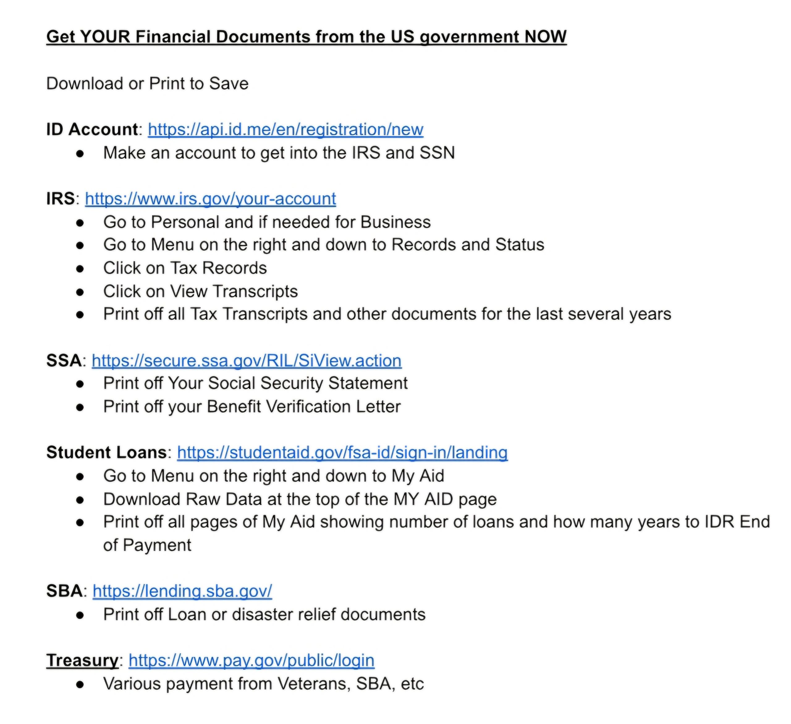 Get YOUR Financial Documents from the US Government NOW