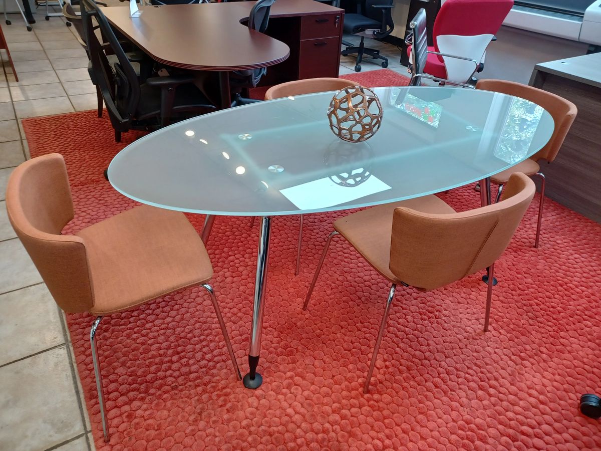 OVAL GLASS TOP CONFERENCE TABLE 71"X35"