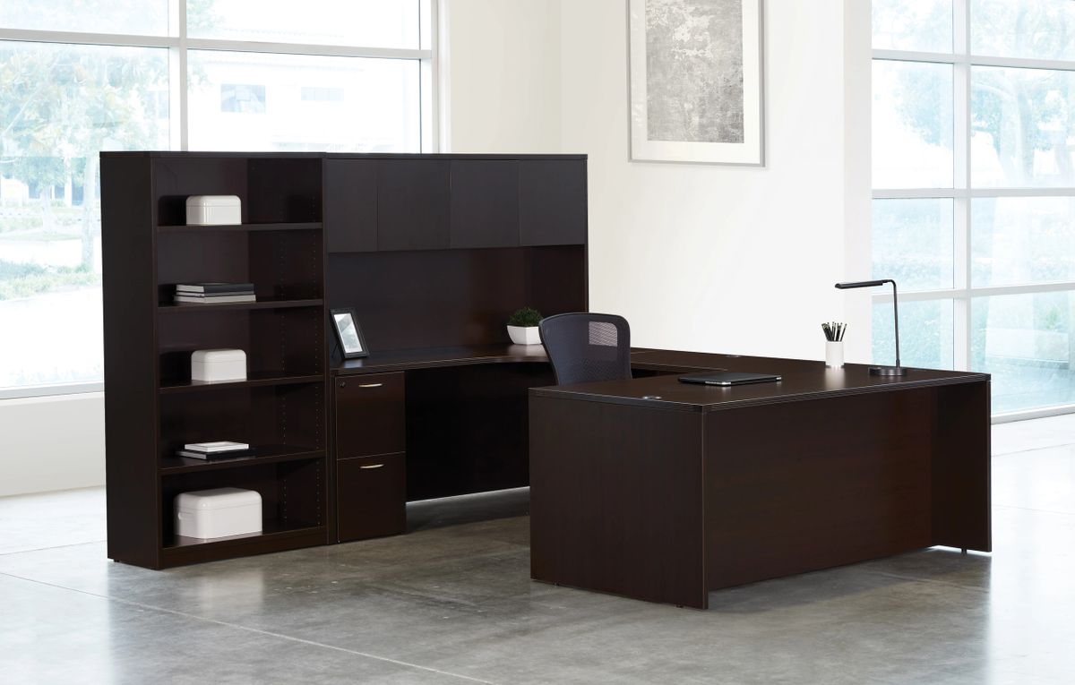 OSP EXECUTIVE U-SHAPED DESK + BOOKCASE 71" x 107"
