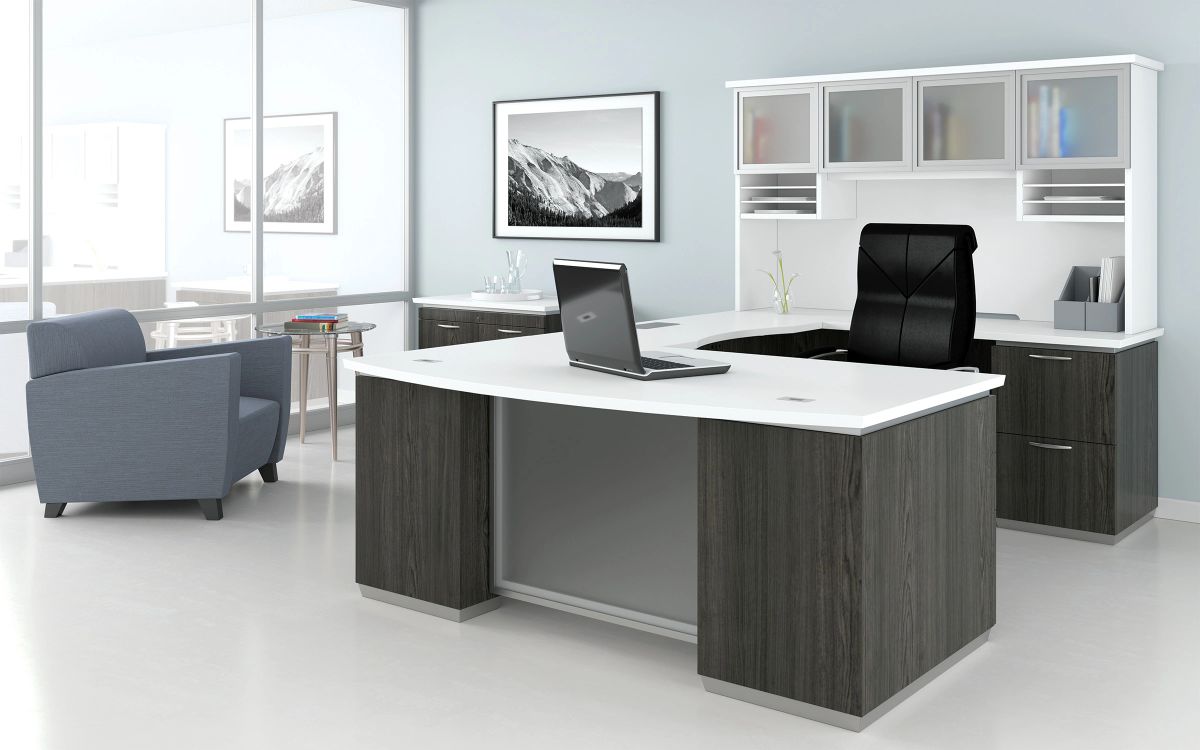 EXECUTIVE U-SHAPED BOW FRONT DESK WITH HUTCH SET