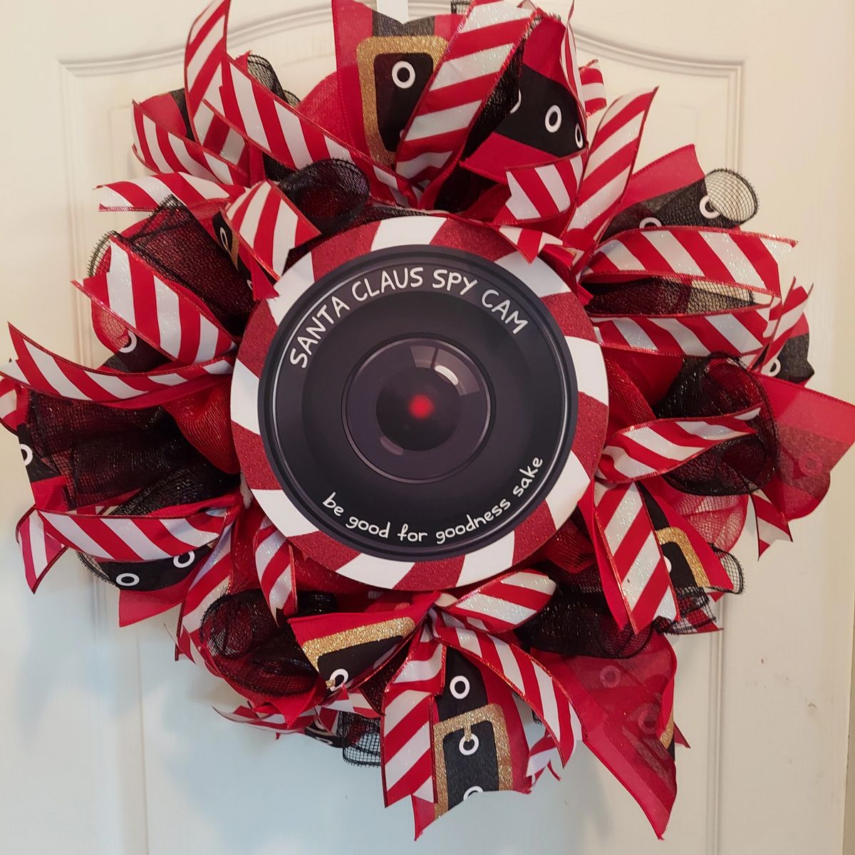 Santa Claus Spy Cam Deco Mesh Wreath