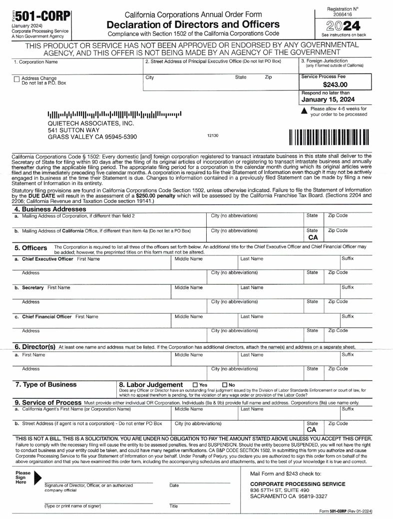 Scam Alert! Fake Corporate Declaration!