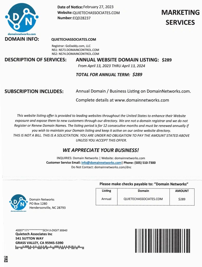 Fake Domain Networks Invoices