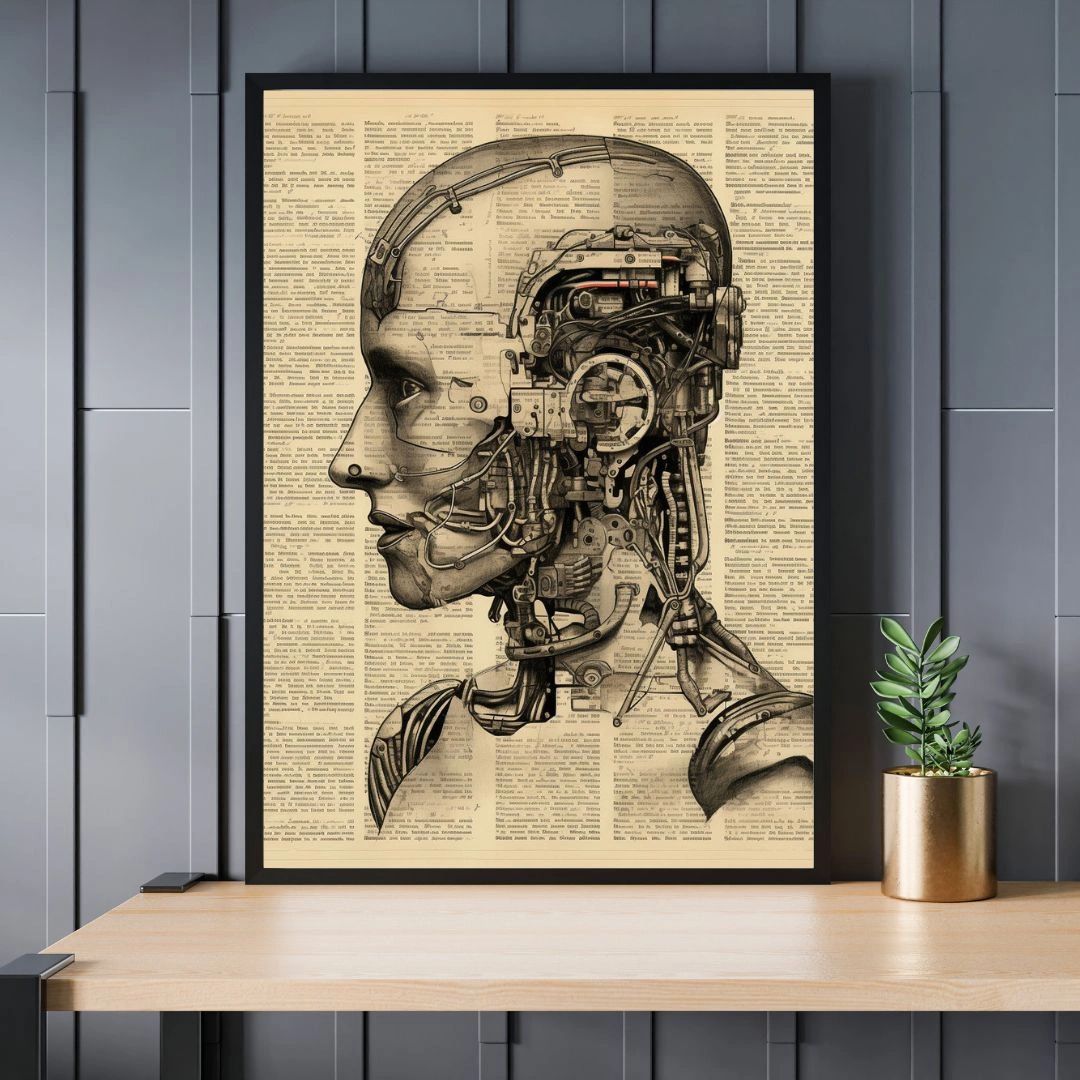 Robot Anatomy on Vintage Newspaper Background Printable