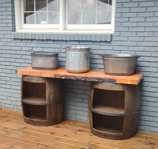 Wine Barrel Table With Shelves