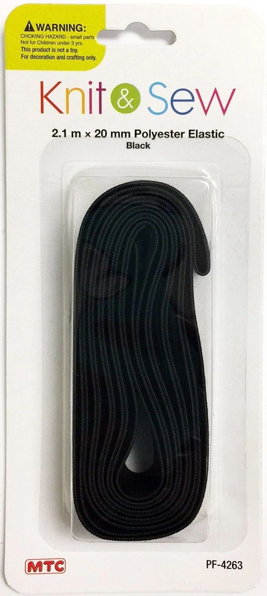 PF-4263 | 7 ft x 20 mm Polyester Elastic - Black (24 Packs)