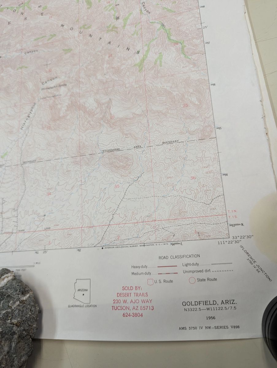 Classic USGS Goldfield Arizona 7.5'x7.5' Topo Map 1956