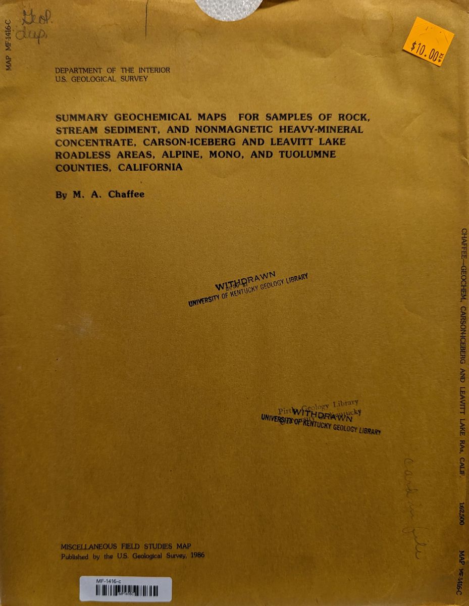 Sum of Geochemical Map for Sample of Rock, Carson-Iceberg, Alpine, Mono ...
