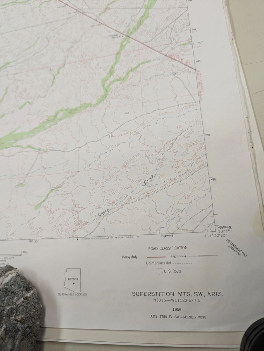 Classic USGS Superstition Mts SW Arizona 7.5'x7.5' Topo Map 1956