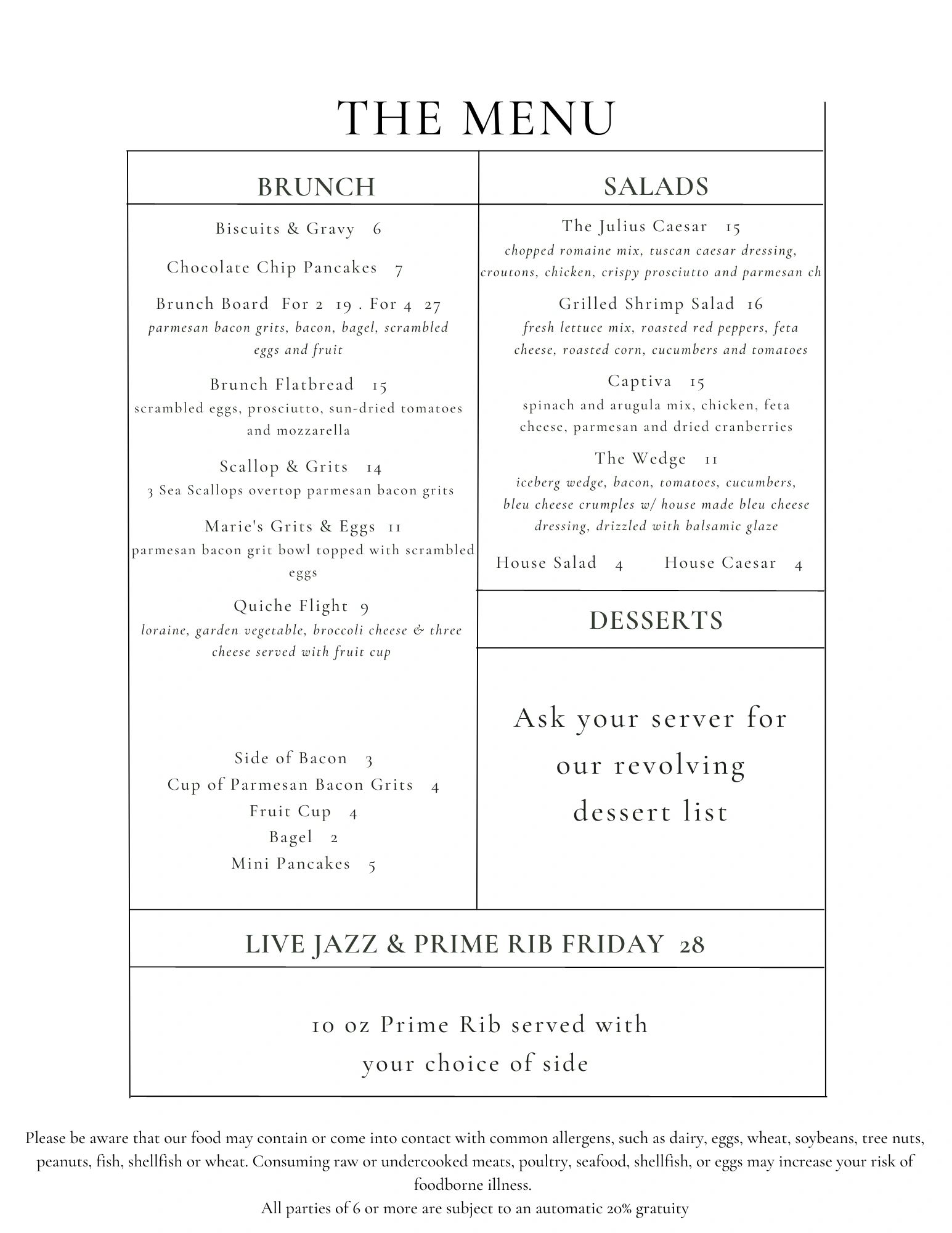 Food Menu | City Cellar