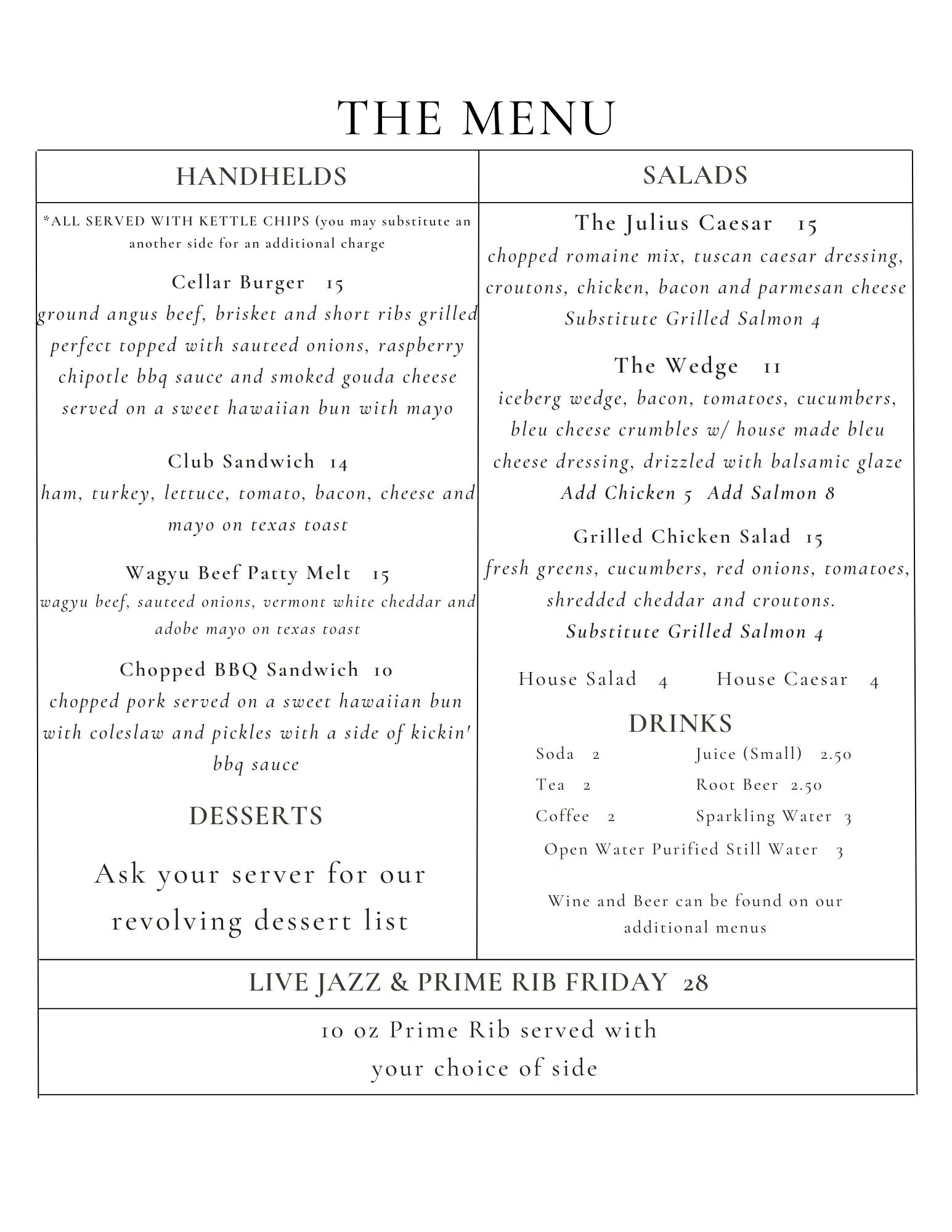 Food Menu | City Cellar