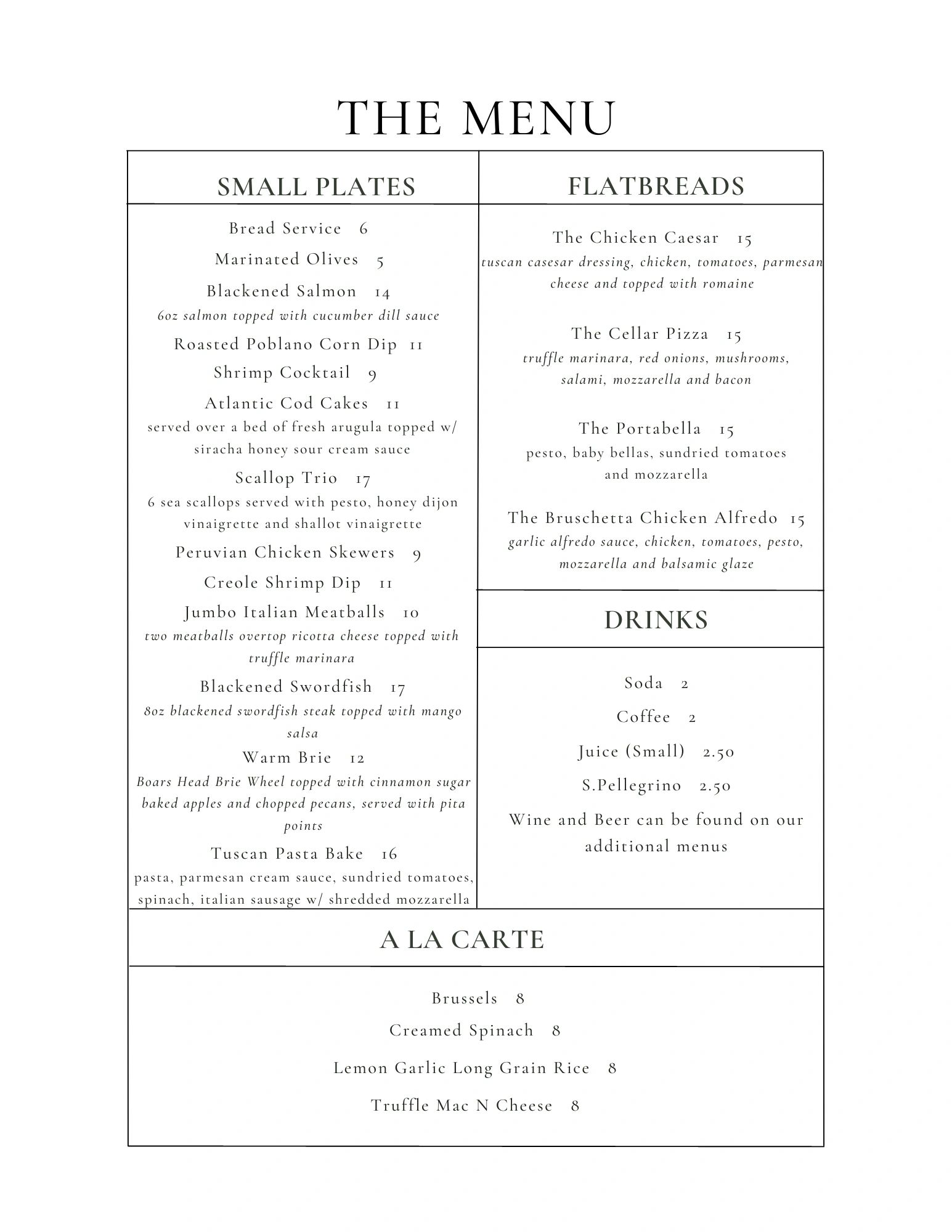 Food Menu | City Cellar