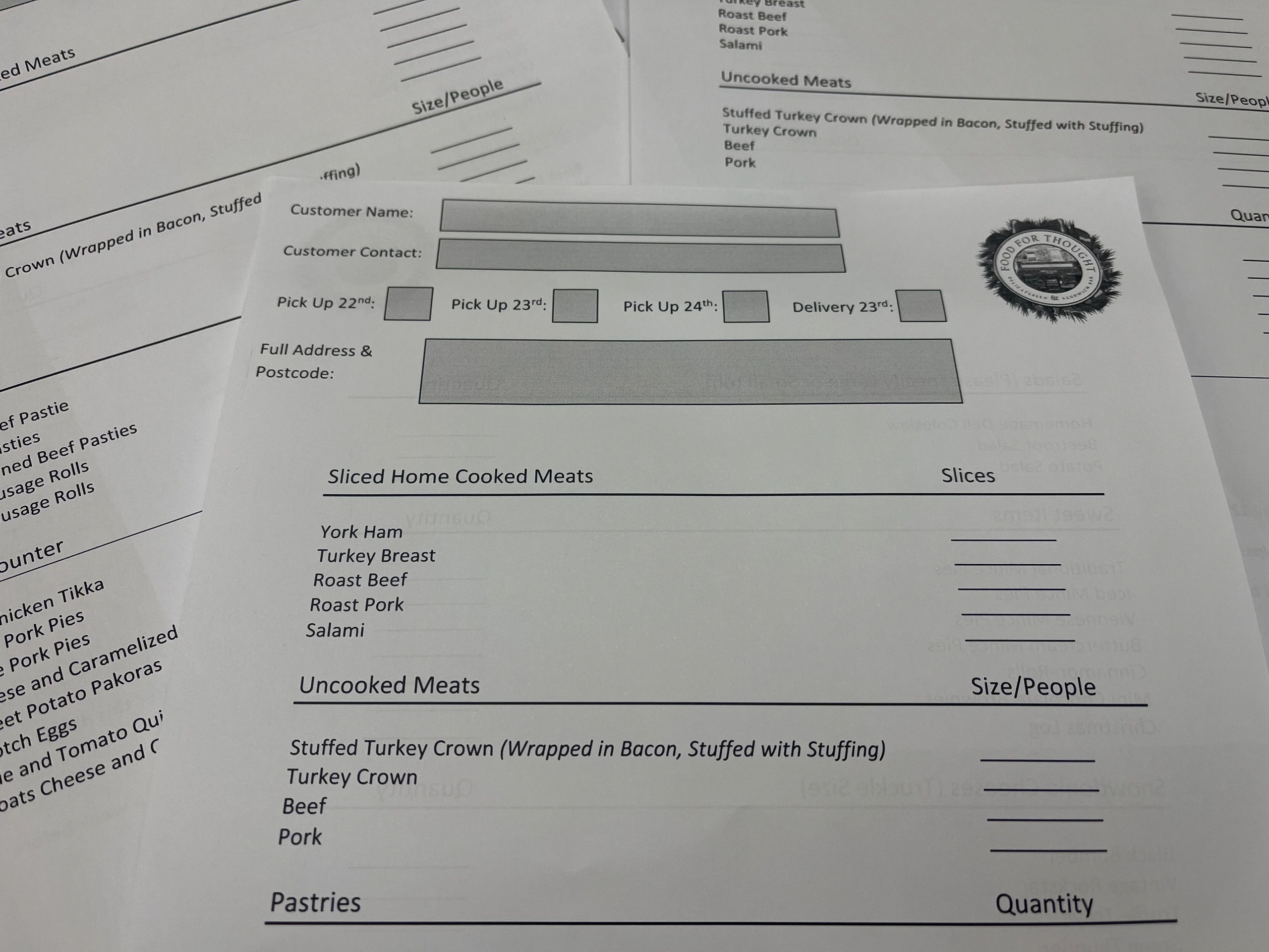 Lunch Menu | Food For Thought