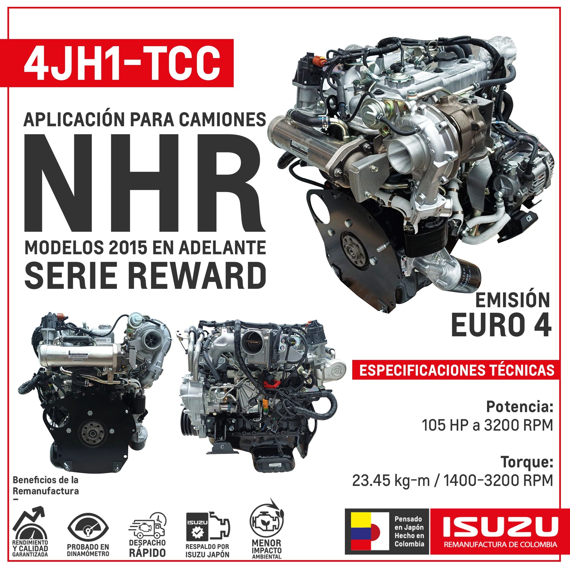 Motor para NHR (Reward)Remanufacturado 4JH1 - TCC