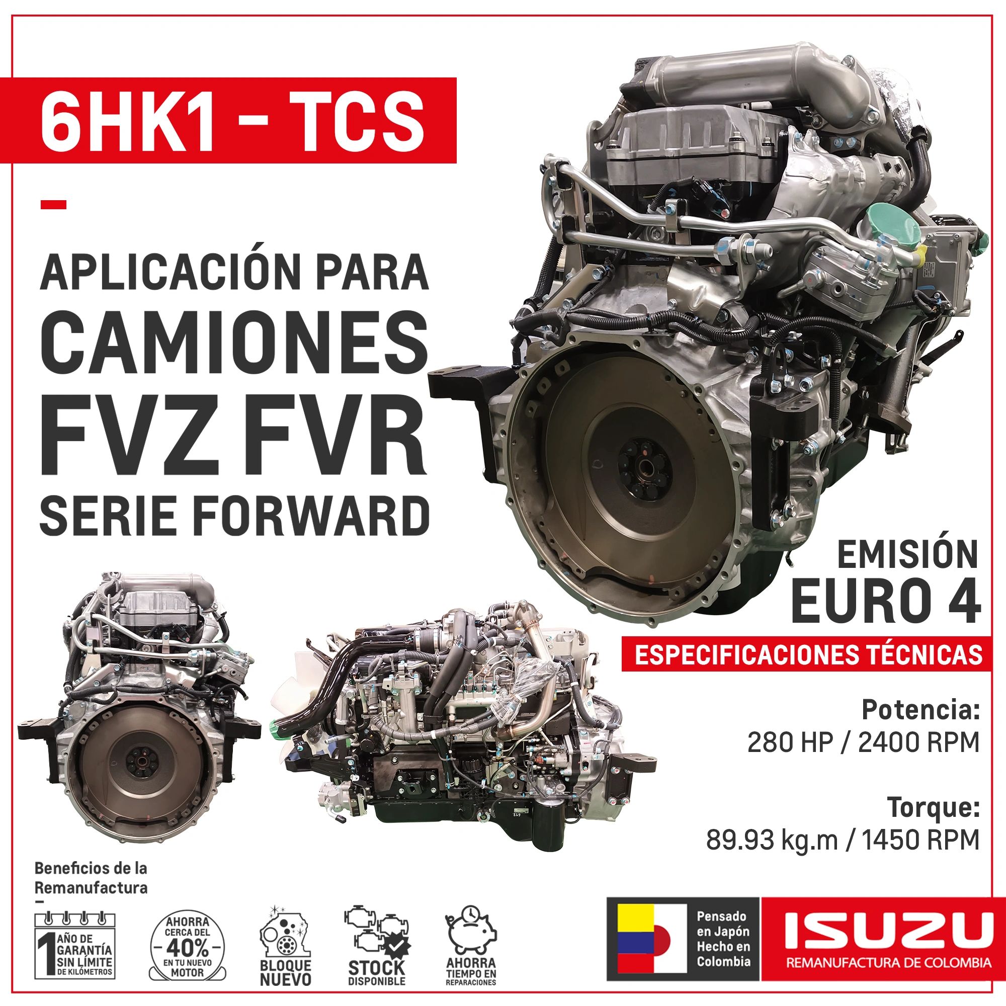 MOTOR PARA FVR Y FVZ MODELO DE MOTOR 6HK1 ISUZU FORWARD