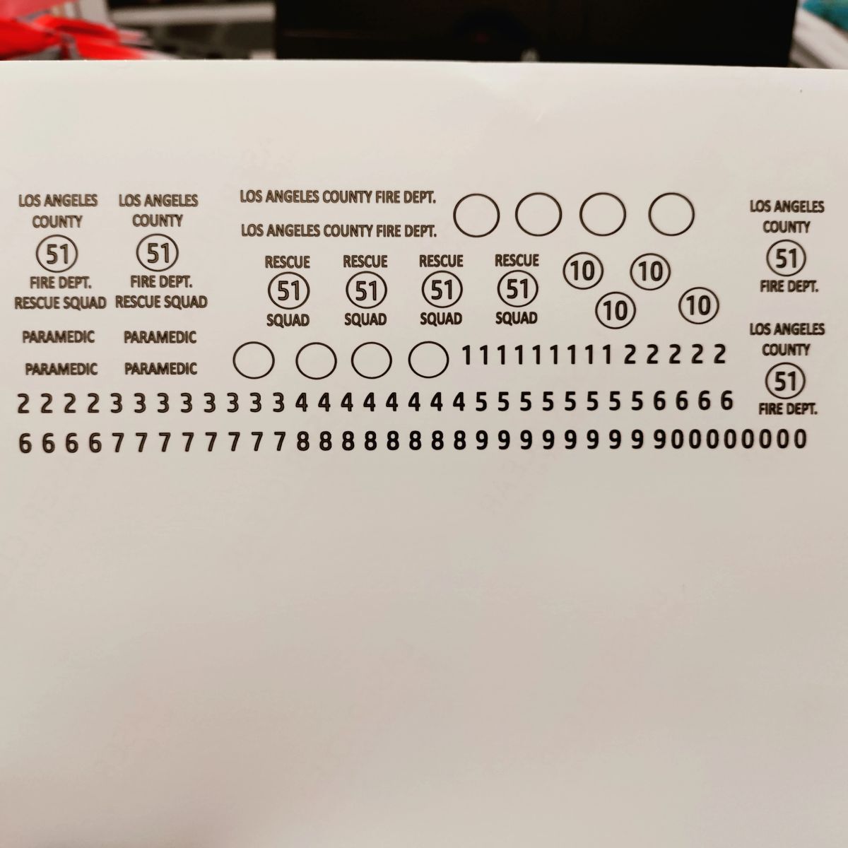 LA County SQUAD decals and numbers in 1/25th Scale - GOLD outlined in ...