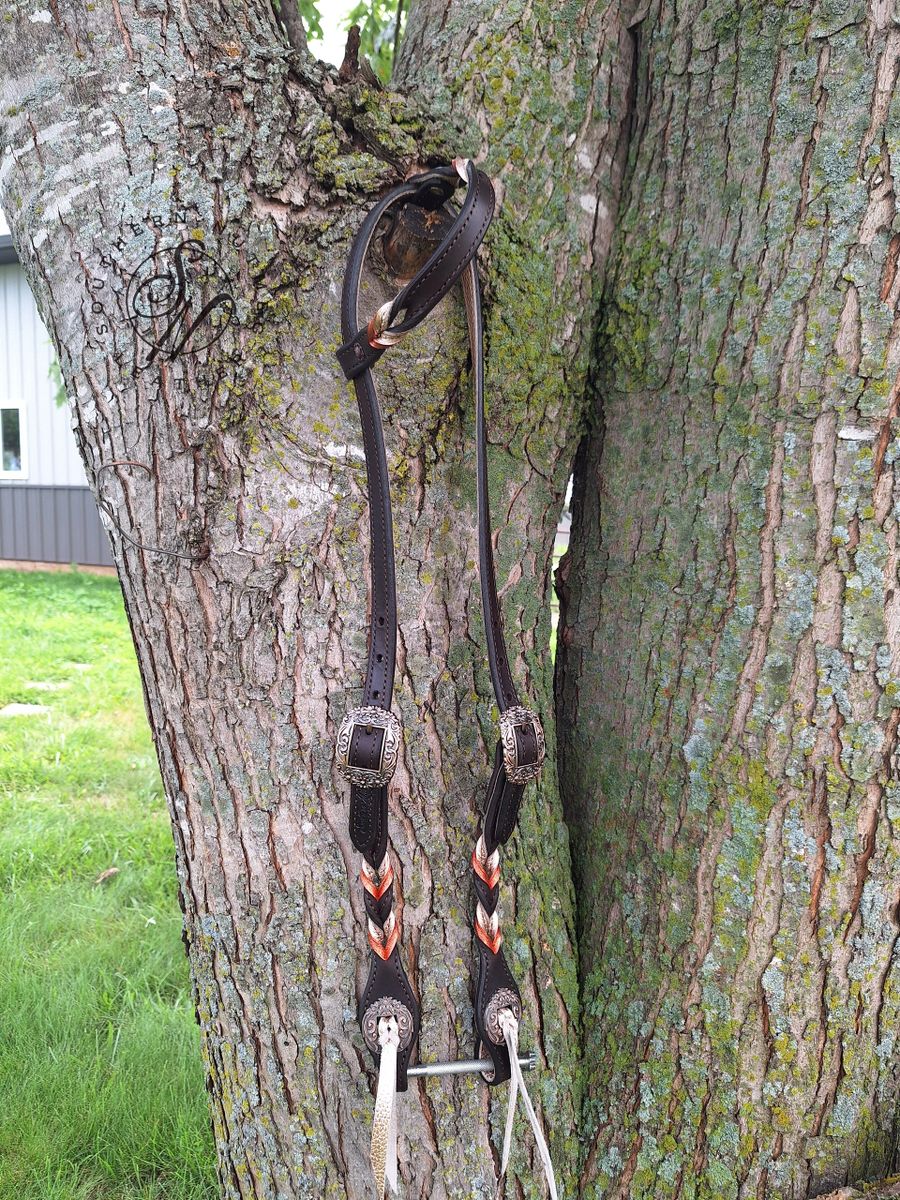 Draft Chocolate and Rose Gold with Copper Twist One Ear Headstall