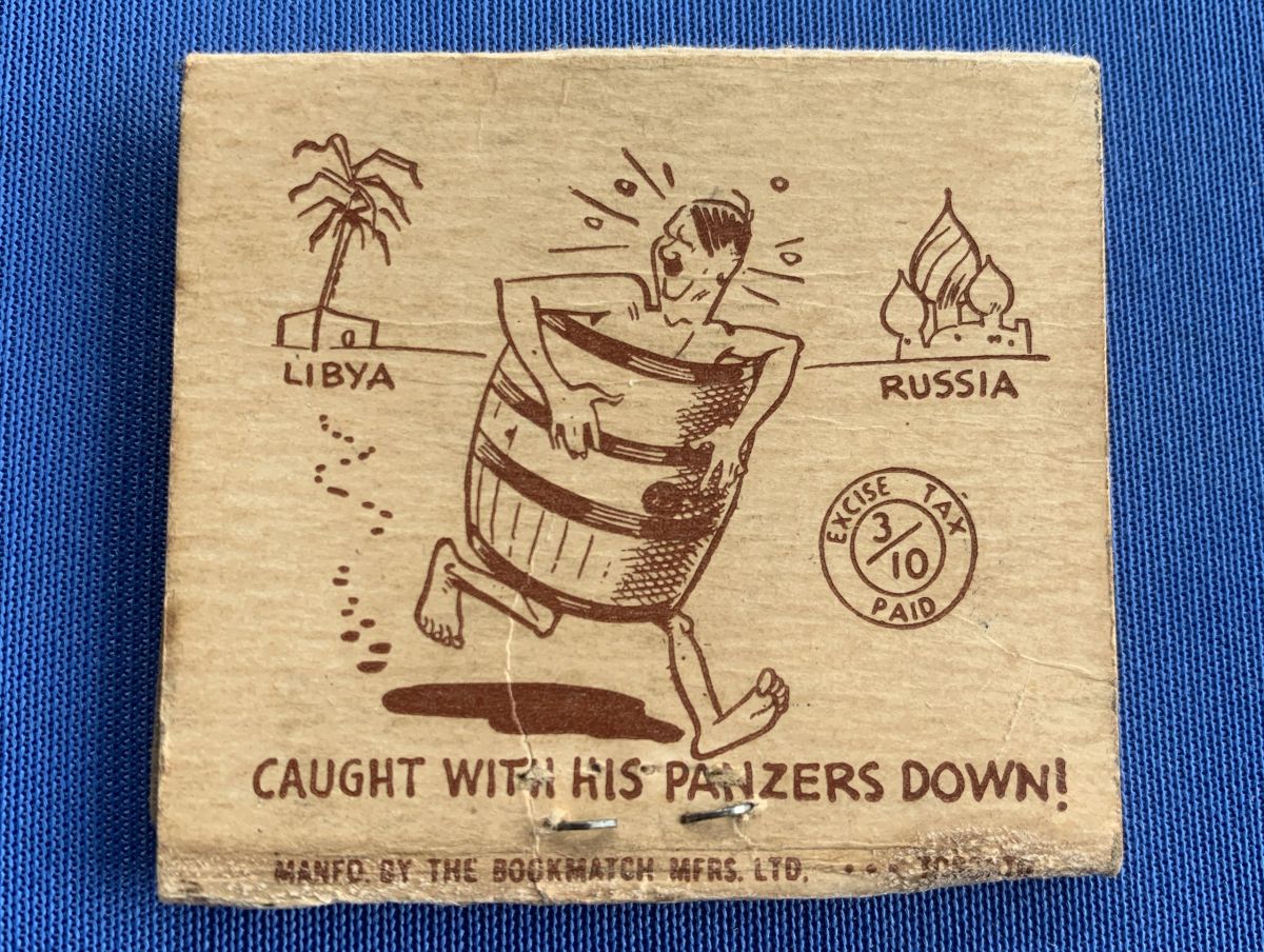 WW2 German Anti Axis Matchbook - Hitler Caught With His Panzers Down!