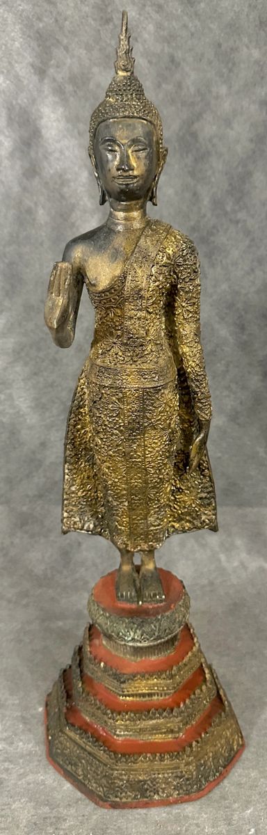 Antique Thai Gilt Bronze Rattanakosin Buddha Standing Southeast Asian ...