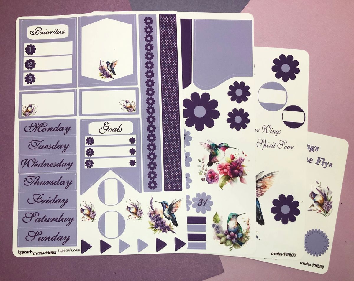 Purple Hummingbird Sticker Sheet Kit