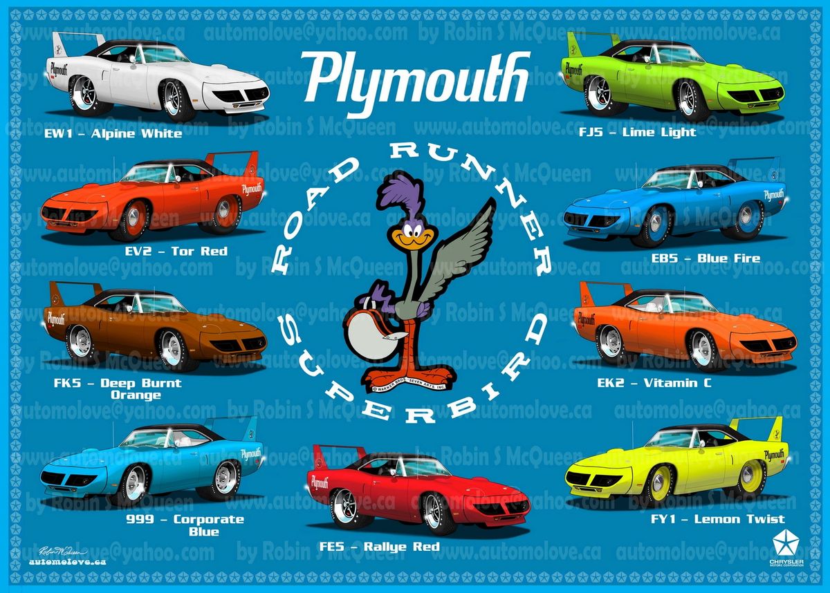 1970 Plymouth Superbird colors w/o infographic - vinyl banner - various ...