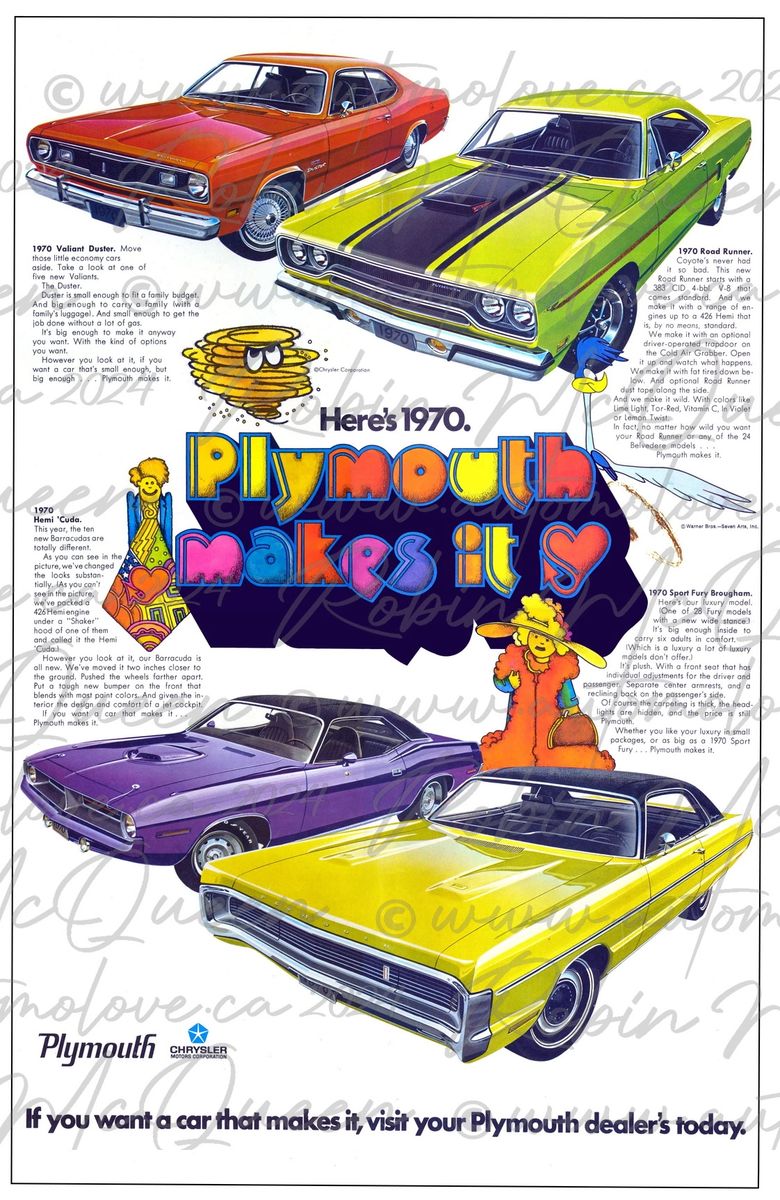 "Here's 1970 - Plymouth Makes it" Vinyl banner 24" x 36"