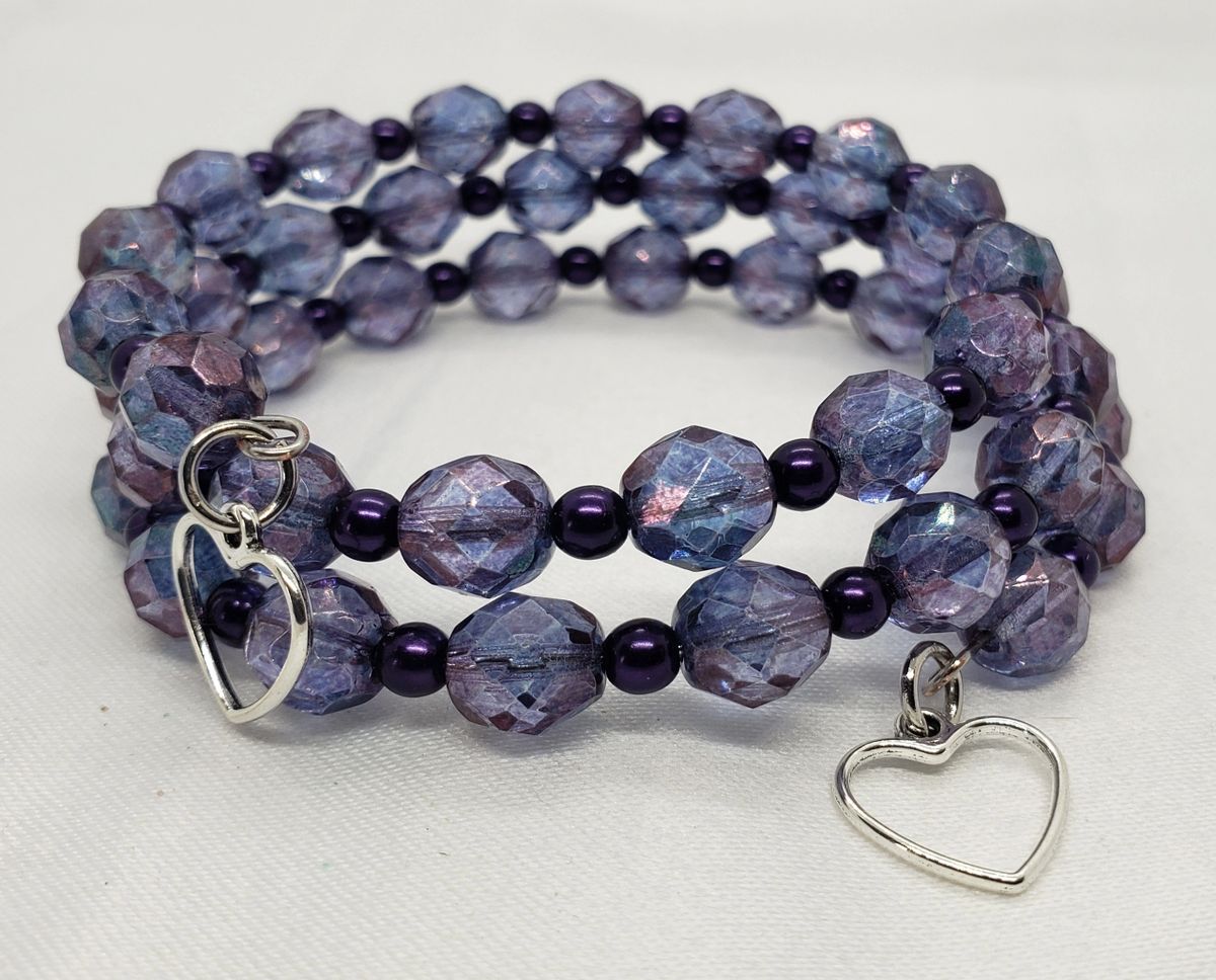 8mm Amethyst Luster with Purple Pearl Every-day Bracelet