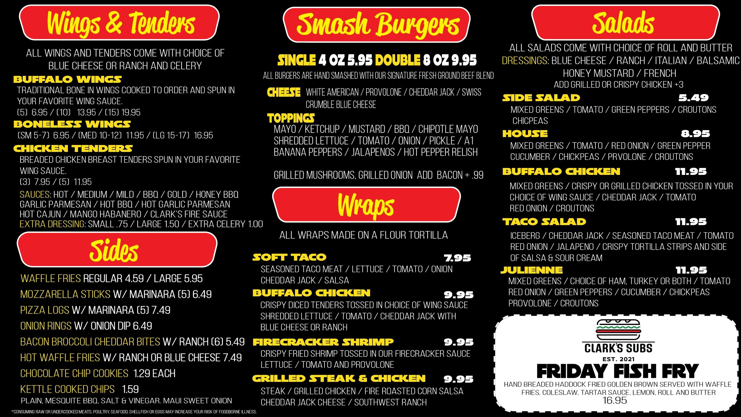 Menu | Clark’s Subs