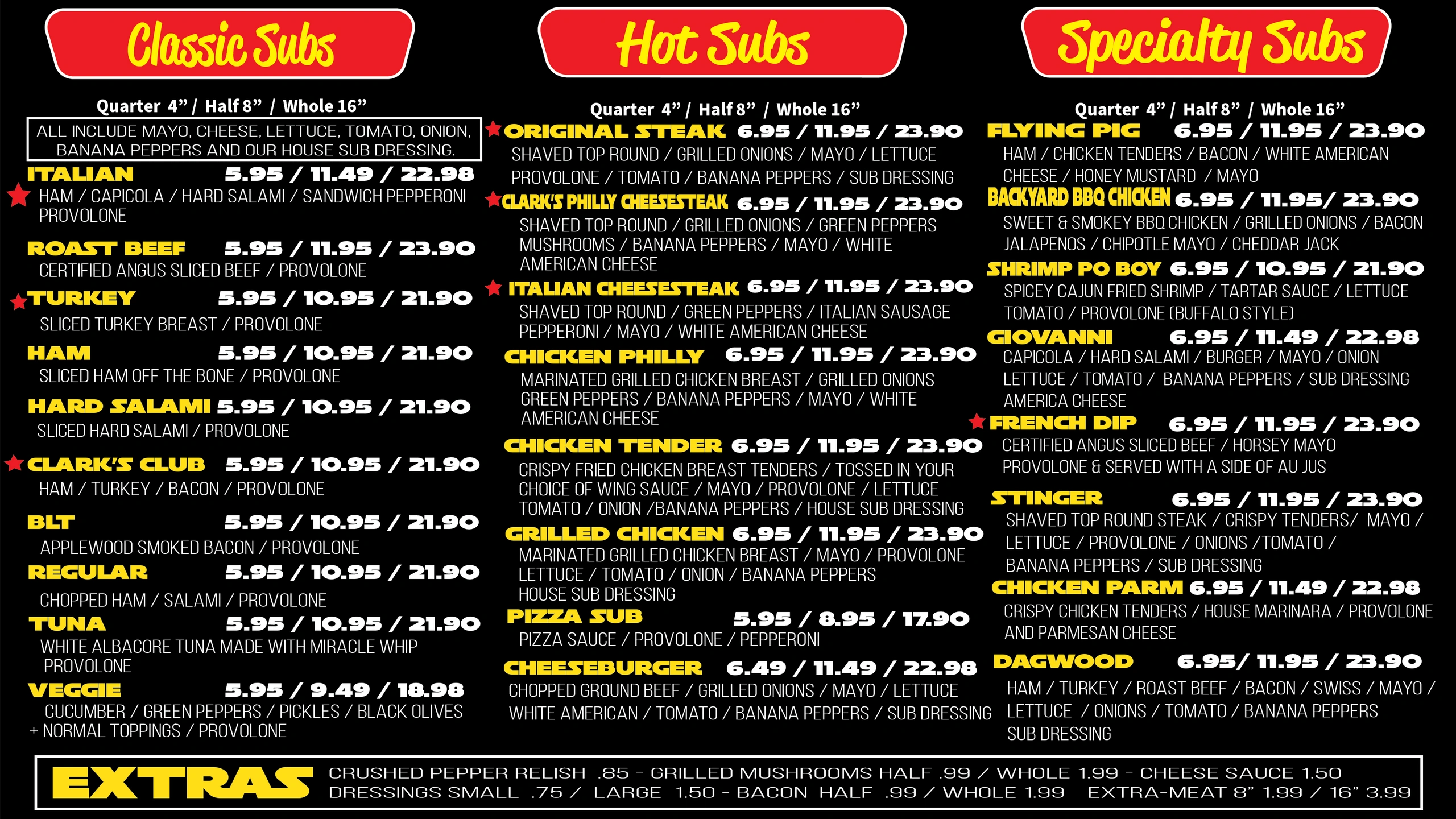 Menu | Clark’s Subs