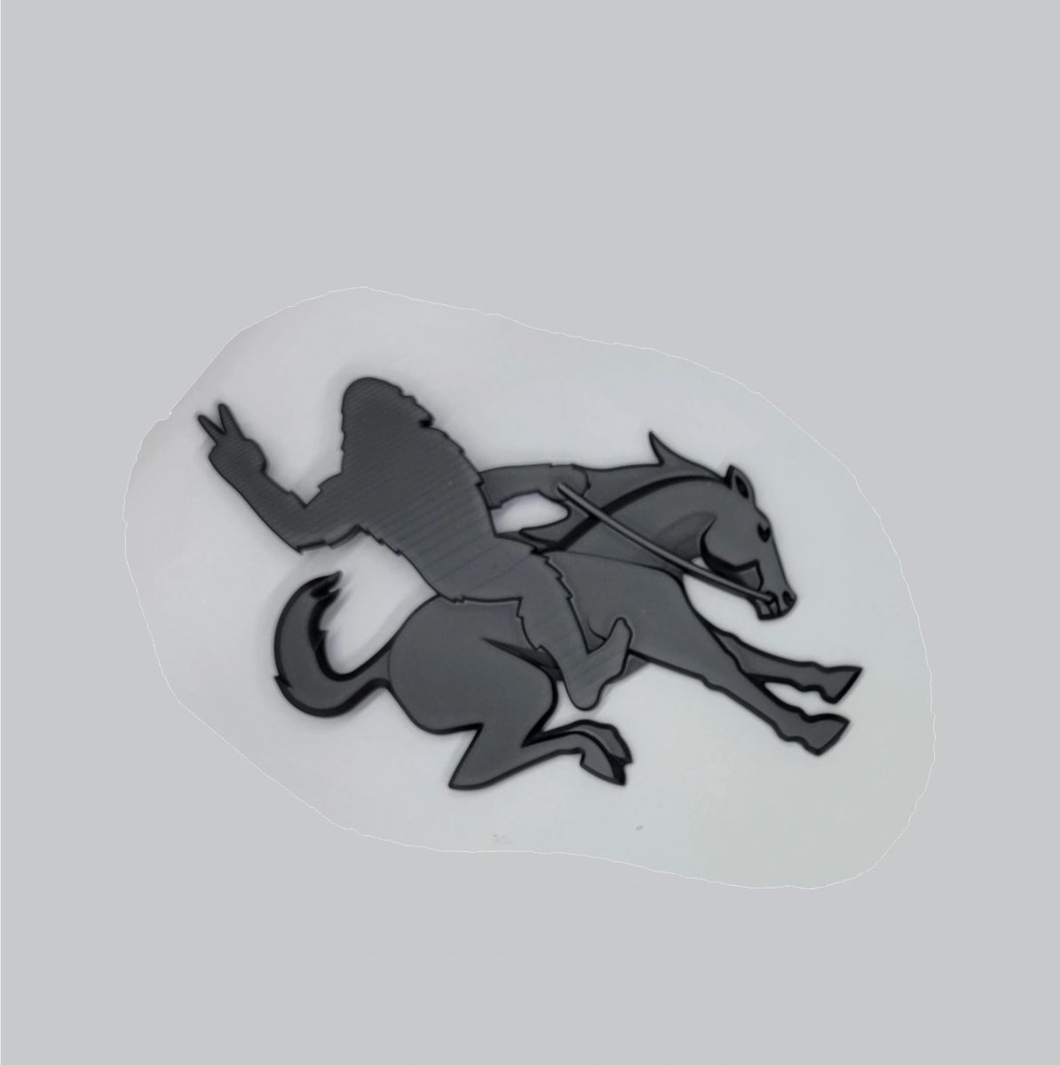 Sasquatch Riding Horse with Peace Sign Gesture Emblem