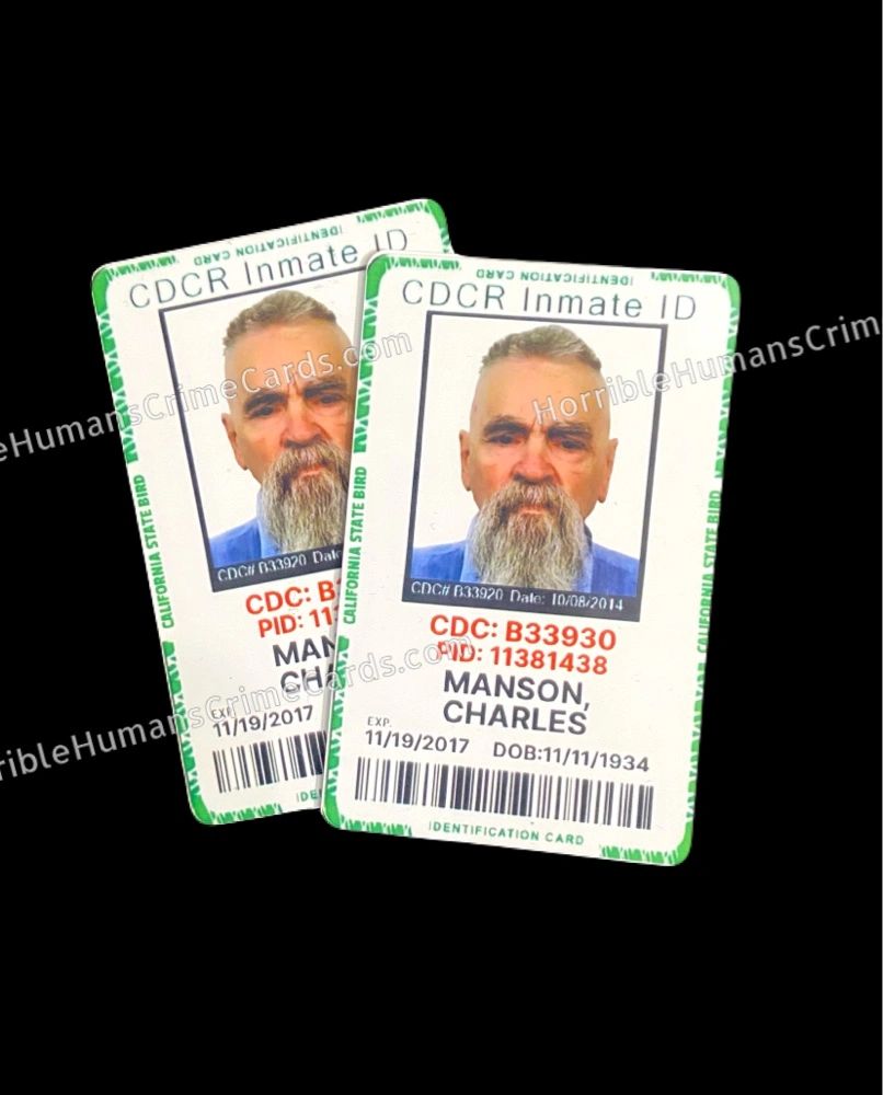 HARD PLASTIC Charles Manson Novelty/Replica Inmate ID Collectible Card