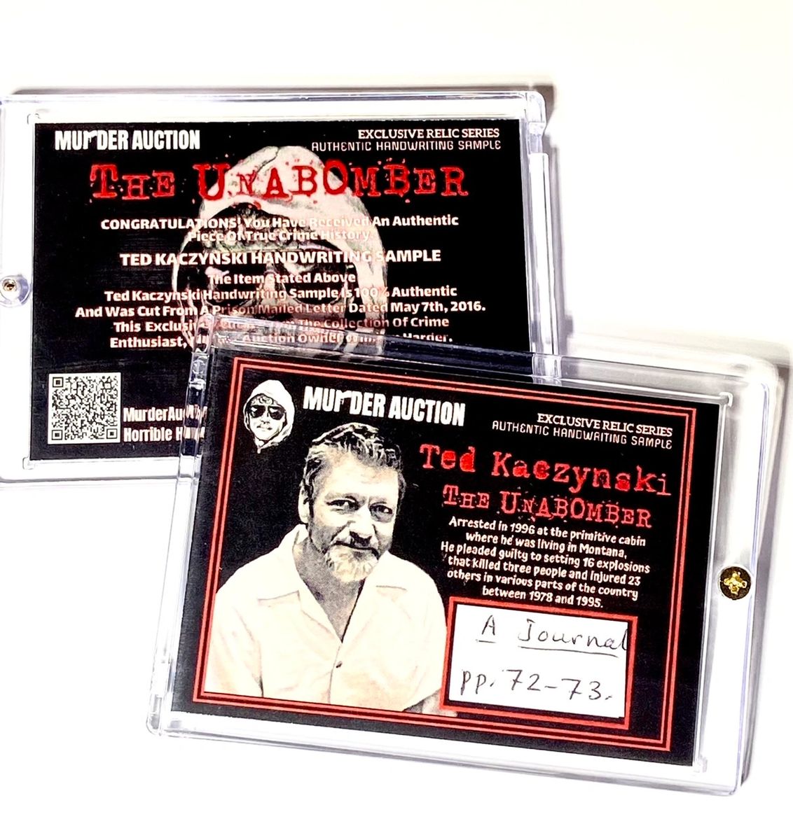 Ted Kaczynski Authentic Handwriting Sample Relic Card