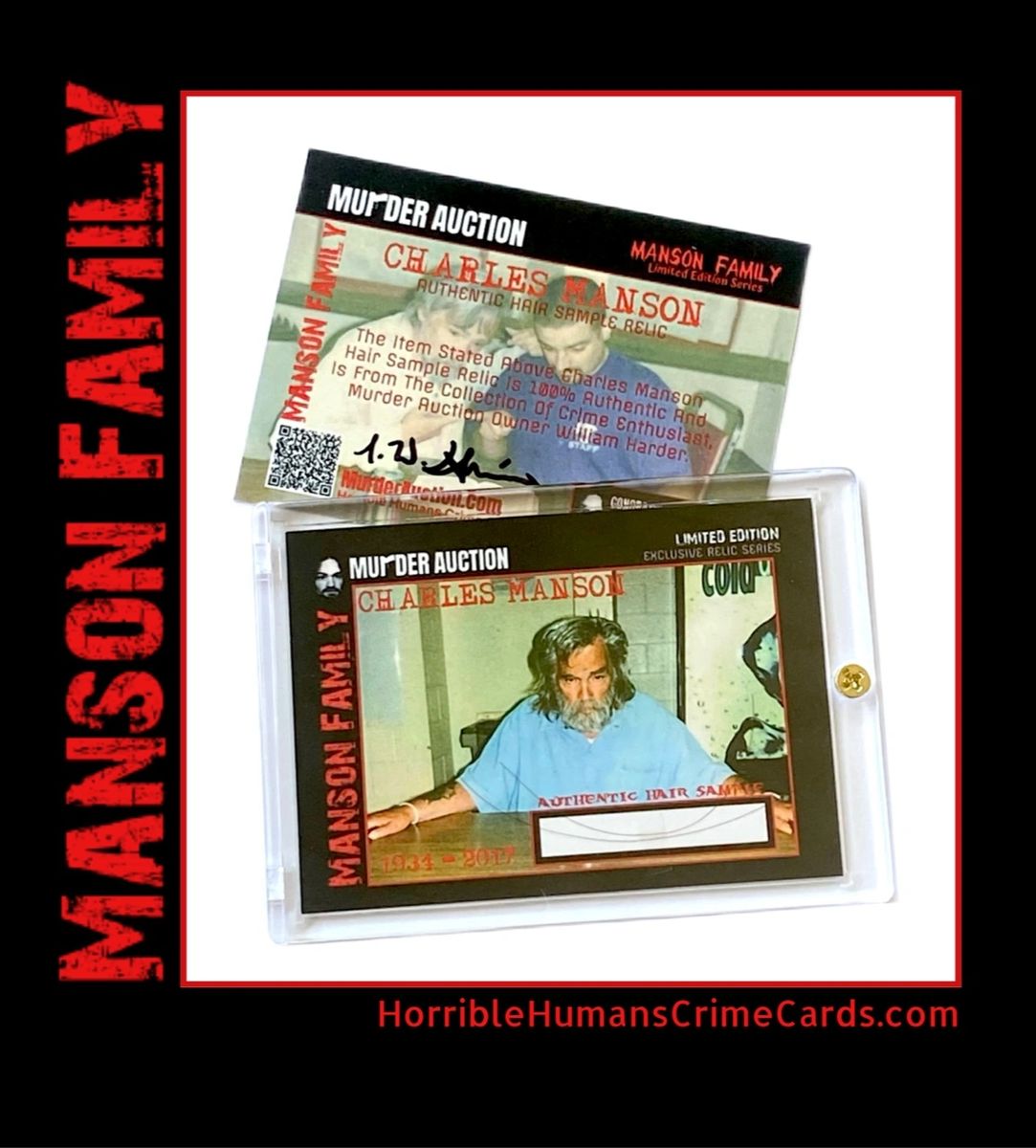 Charles Manson Authentic Hair Sample Relic Series Card COA On Back ...