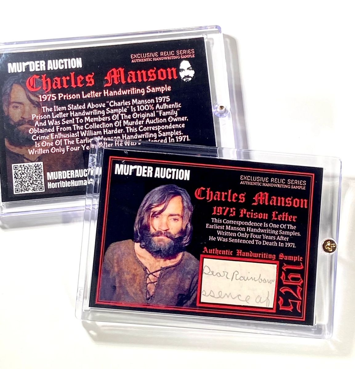 Charles Manson 1975 Handwriting Relic Card In Collector’s Case