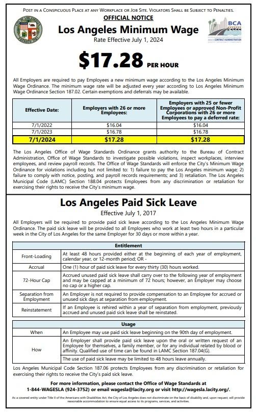 CA - Los Angeles City Minimum Wage Poster