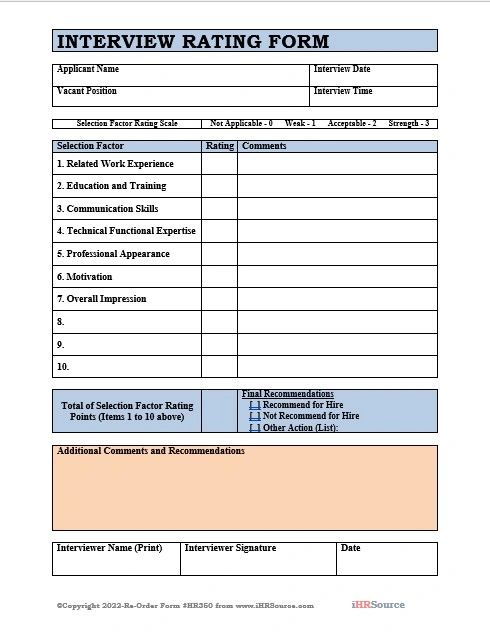 Interview Rating Form - Download